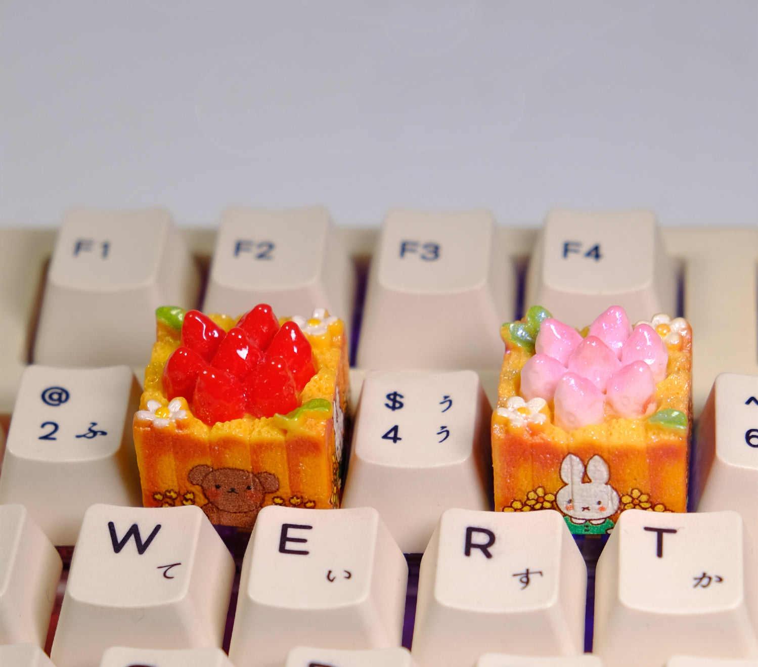Cute Strawberry Rabbit Toast Cute Multi Color Resin Keycaps Creative C ...