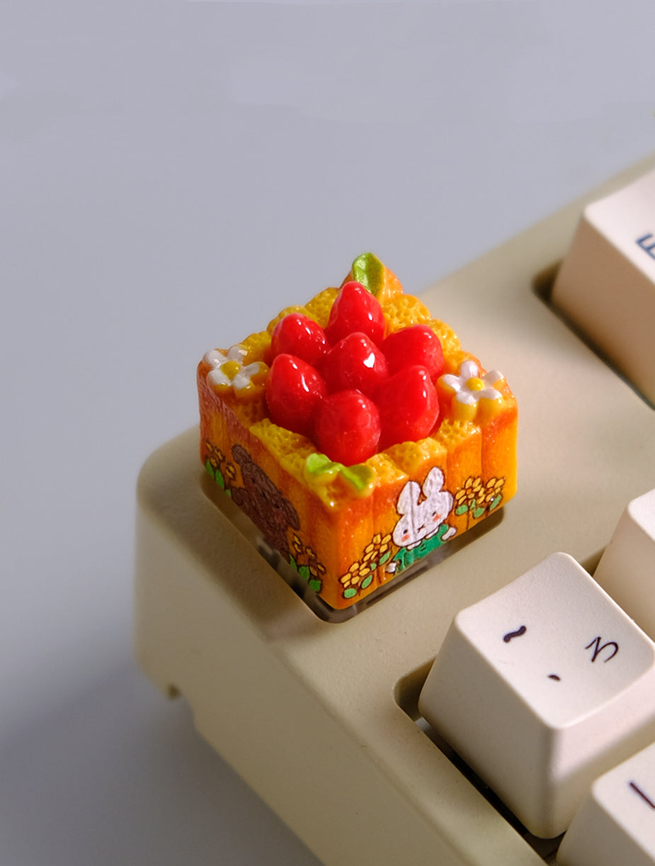 Cute Strawberry Rabbit Toast Cute Multi Color Resin Keycaps Creative C ...
